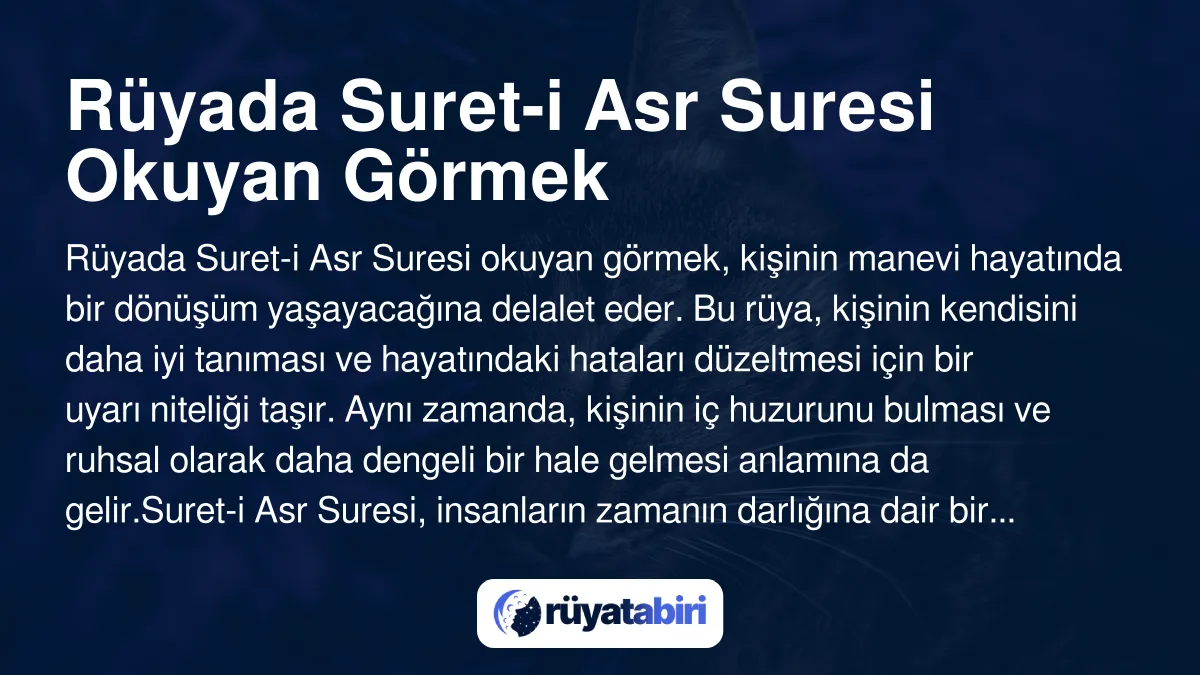 Rüyada Suret-i Asr Suresi Okuyan Görmek - Rüya Tabiri
